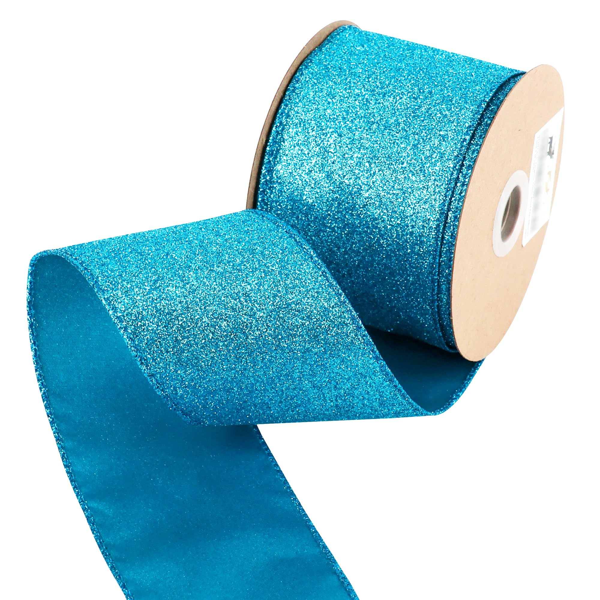HUIHUANG Turquoise Christmas Ribbon 2-1/2" Sparkle Metallic Glitter Wired Ribbon for Tree, Bows Making, Wreath Supplies, Gift Wrapping, Garland, Home Decor, Crafts -10 Yards