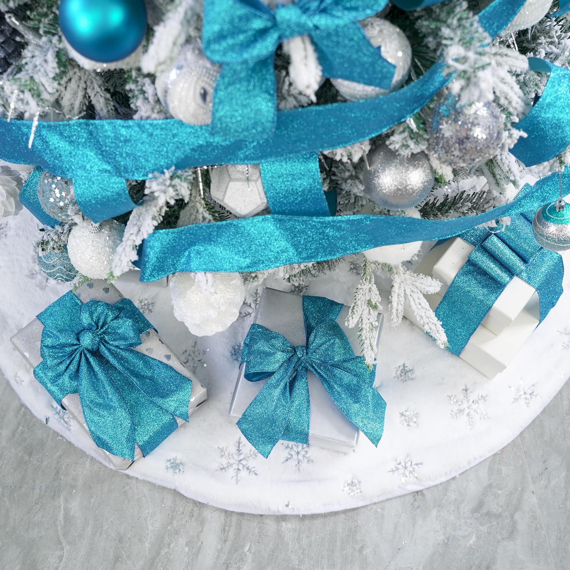 HUIHUANG Turquoise Christmas Ribbon 2-1/2" Sparkle Metallic Glitter Wired Ribbon for Tree, Bows Making, Wreath Supplies, Gift Wrapping, Garland, Home Decor, Crafts -10 Yards