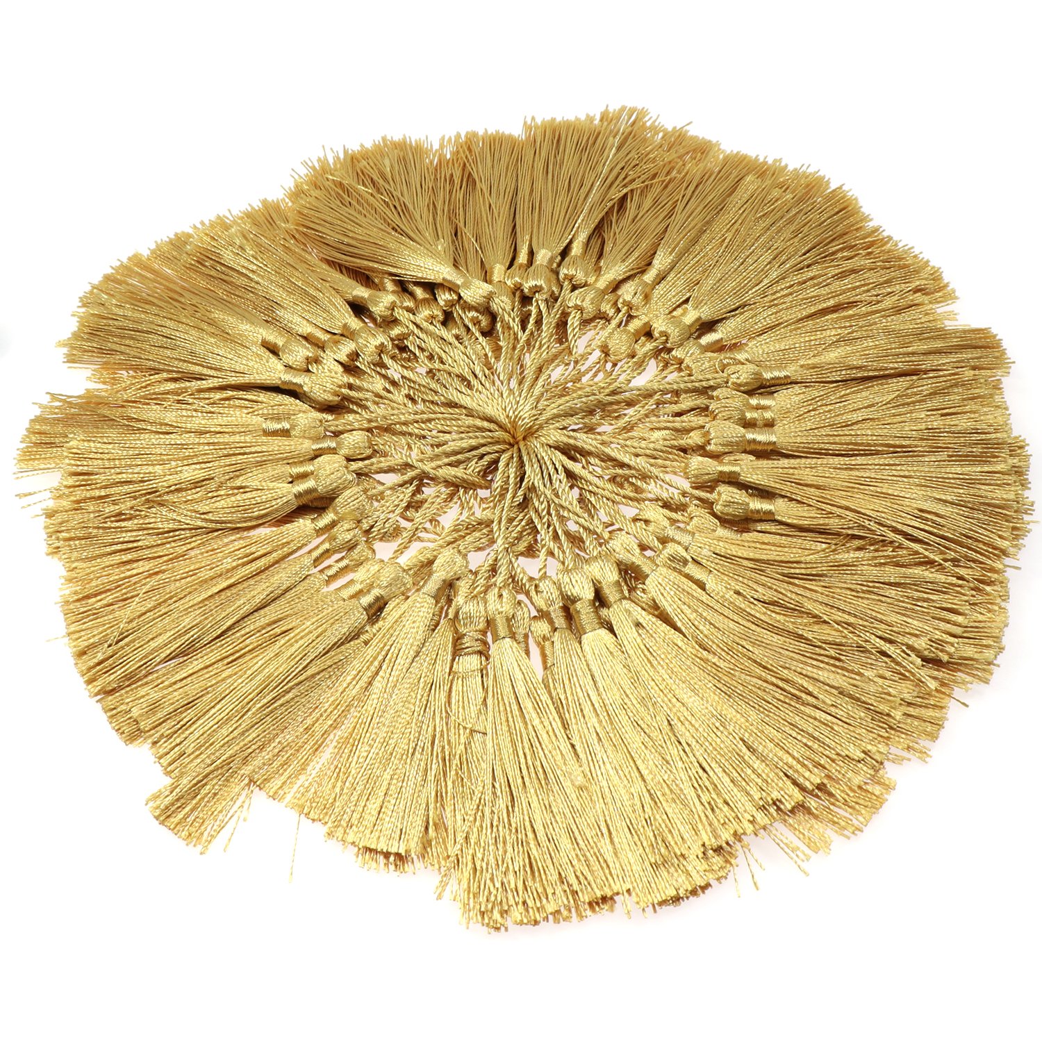 VAPKER 100 Pieces Light Gold 13cm/5-Inch Silky Handmade Soft Tassels Floss Bookmark Tassels with 2-Inch Cord Loop for Jewelry Making, DIY Projects, Bookmarks