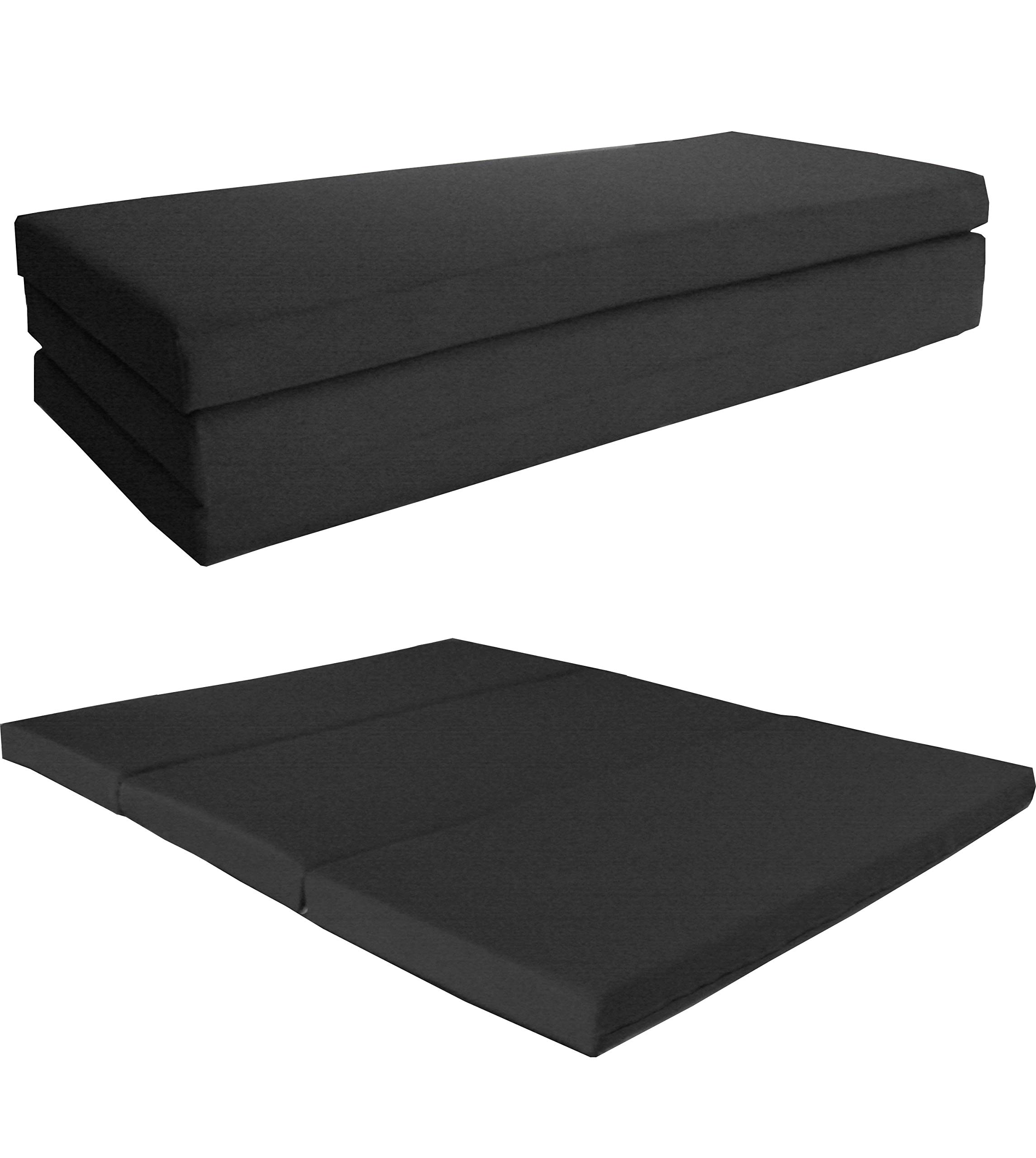 D&D Futon Furniture Queen Black Shikibuton Trifold Foam Beds 80 x 60 x 4, Folding Foam Bed, Ottoman, Bench, 1.8 lb High Density Foam