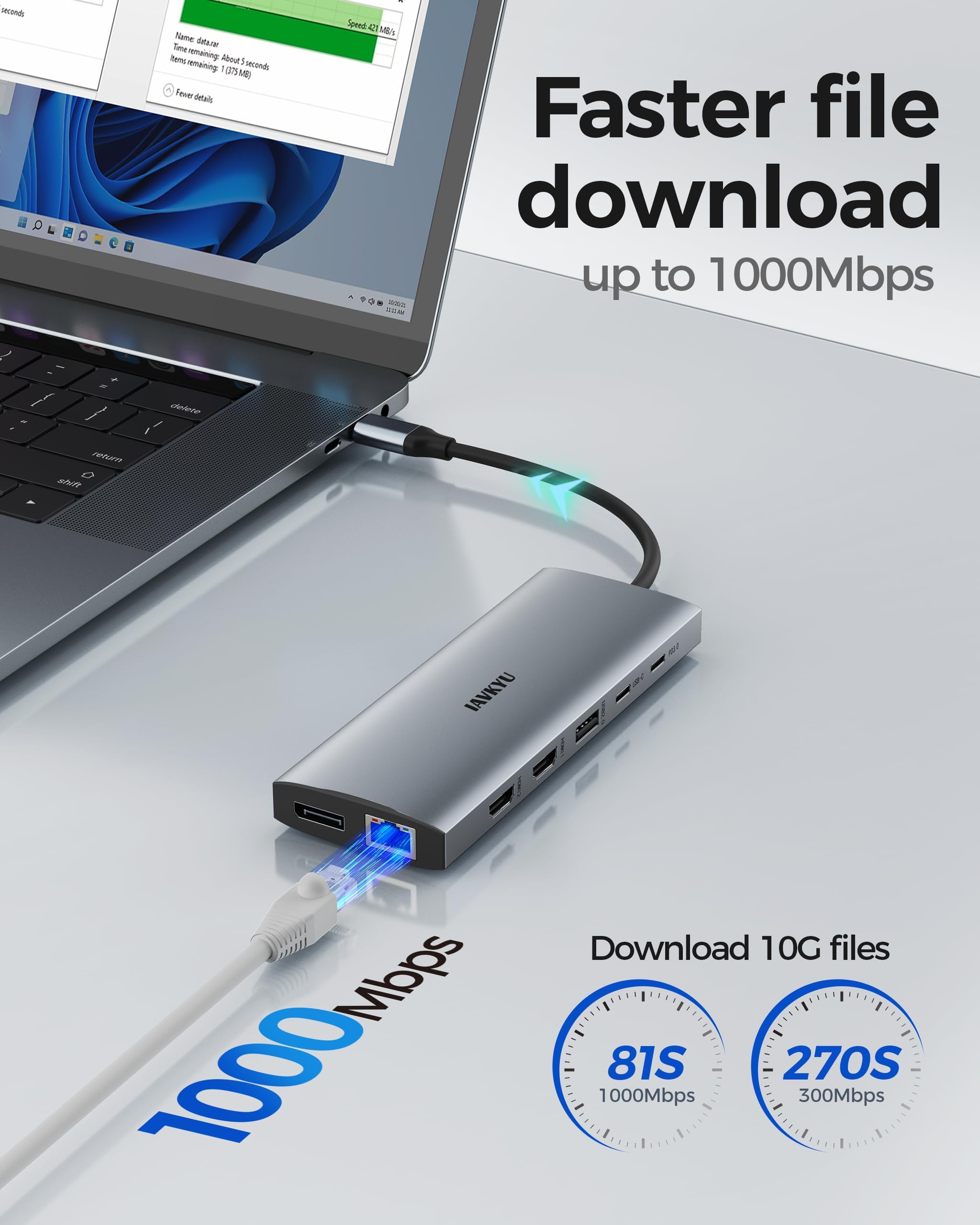 USB C Docking Station 3 Monitors 4K@60Hz, 14-in-1 Laptop Docking Station with 2 HDMI 4K@60Hz, DP 8K@30Hz/ 4K@144Hz, 3 USB 3.0, 2 USB 2.0, RJ45, Audio, PD 100W, USB-C HUB for Windows Laptop Accessories