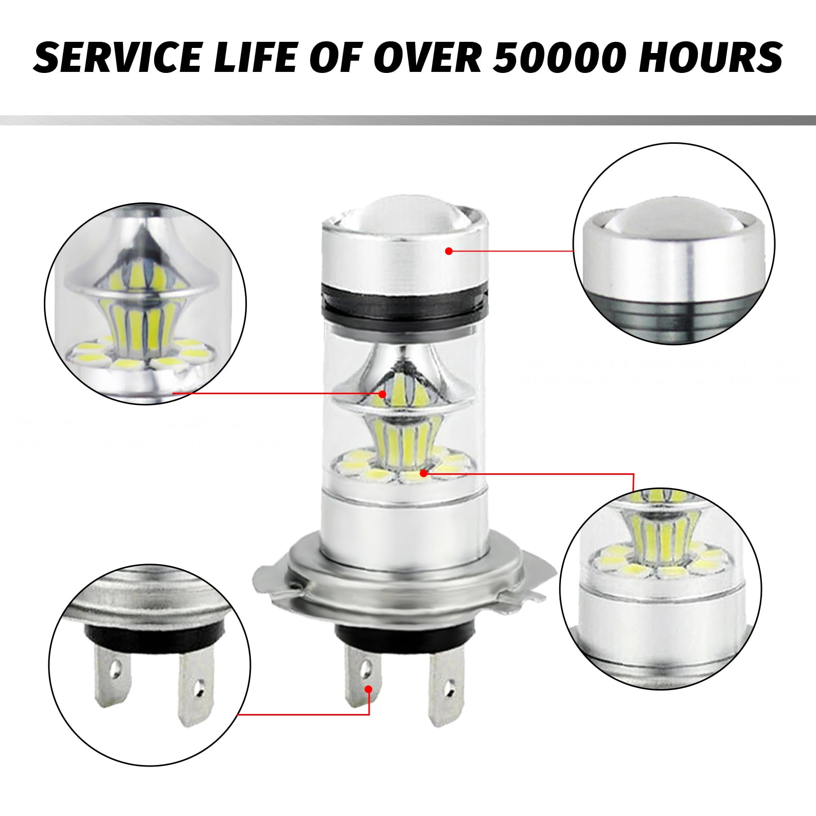 Ajxn 2 PCS Car H7 Led Fog Lamp, 20Led 100W High Power Super Bright Light Bulb Replacement, Plug and Play High Performance Daytime Running Light Low Beam, Universal Bulb for Most Cars (White)
