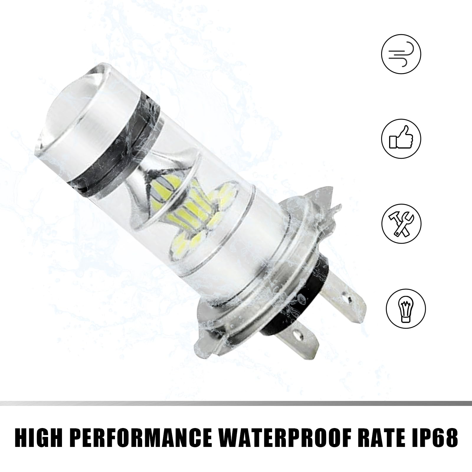 Ajxn 2 PCS Car H7 Led Fog Lamp, 20Led 100W High Power Super Bright Light Bulb Replacement, Plug and Play High Performance Daytime Running Light Low Beam, Universal Bulb for Most Cars (White)