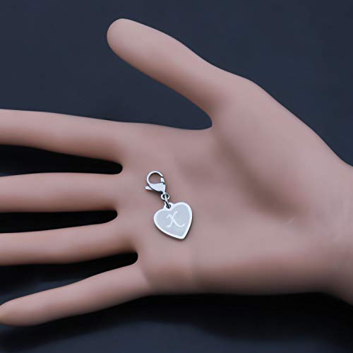FAADBUK Initial Letter A-Z Alphabet Heart Charm for Bracelet Keychain Necklace Initial Stainless steel Clasp Clip on Charm (intial X)