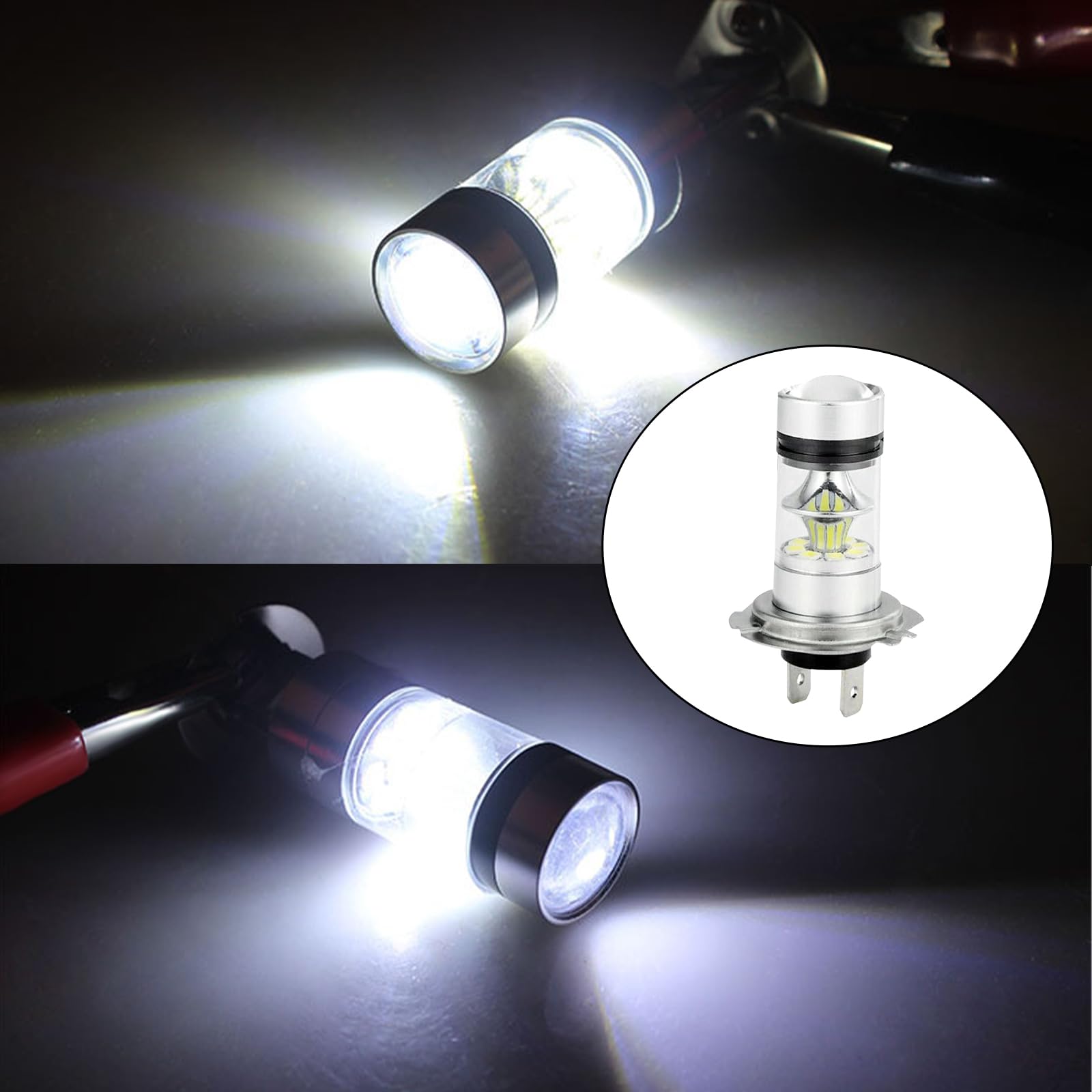 Ajxn 2 PCS Car H7 Led Fog Lamp, 20Led 100W High Power Super Bright Light Bulb Replacement, Plug and Play High Performance Daytime Running Light Low Beam, Universal Bulb for Most Cars (White)