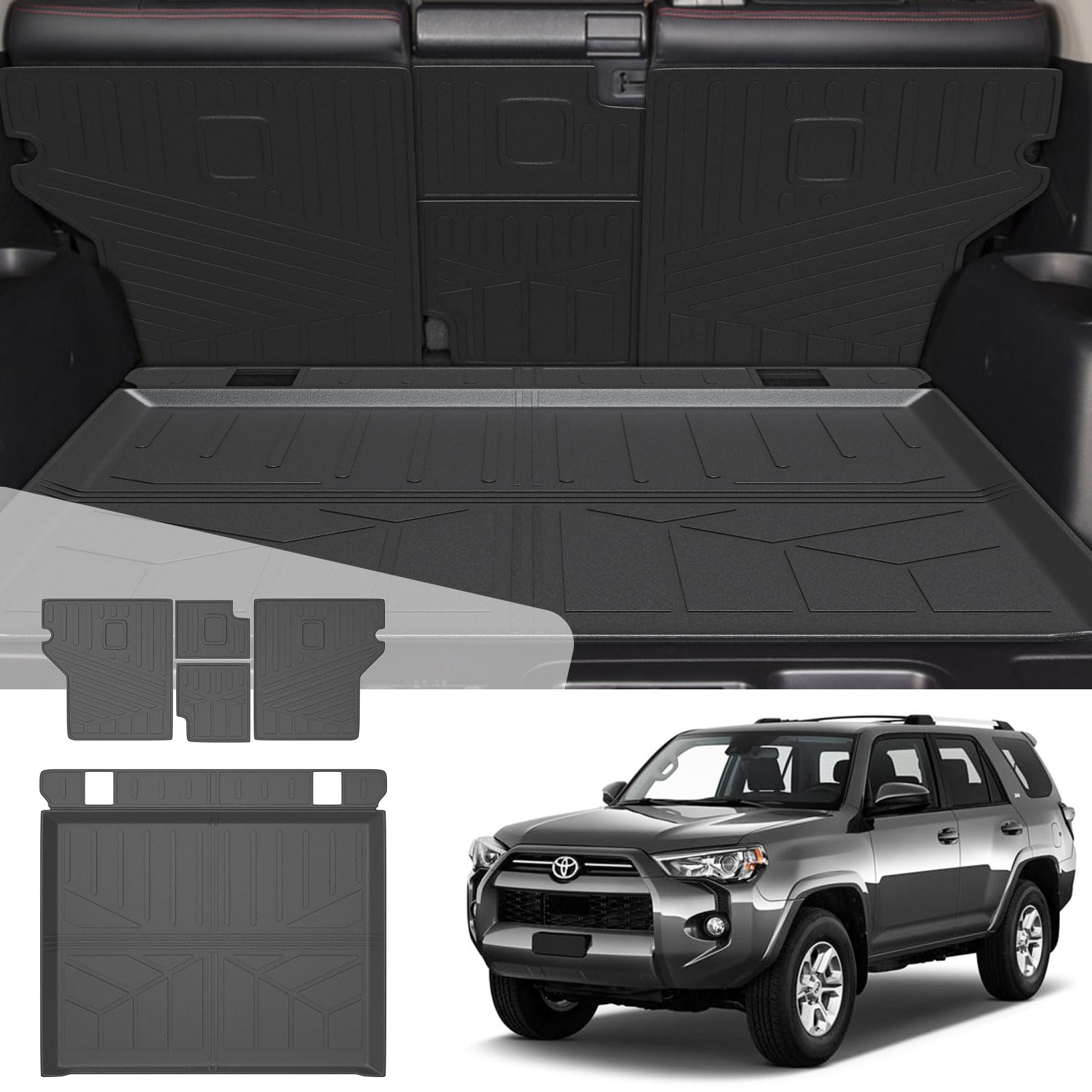 TIMUCI Cargo Mat for 2010-2024 Toyota 4Runner W/O 3rd Seat W/O Sliding Tray, Trunk Mat & Back Seat Cover Protector Set, All Weather TPE Cargo Liner 4 Runner Accessories (Backrest Mats+Cargo Liner)