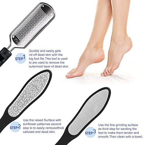 Oneleaf 2PCS Professional Pedicure Rasp Foot File Cracked Skin Corns Callus Remover for Extra Smooth and Beauty Foot (Black) (Black)