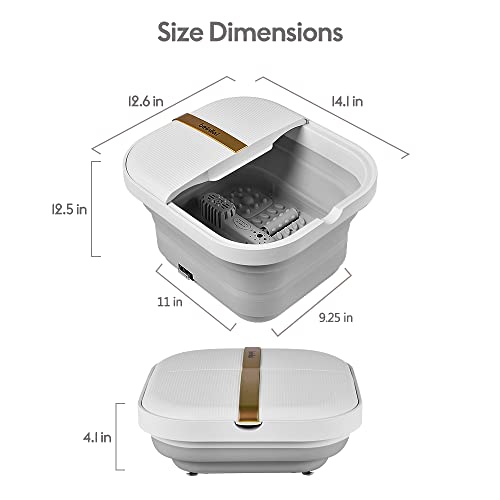Beinilai Foot Spa, Collapsible Foot Bath Spa with Heat and Bubble Massage,Feet Soaking Tub with Vibration,2 Massage Rollers, Raised Nodes & Red Light,Pedicure Foot Spa Soak with Foot File (White)