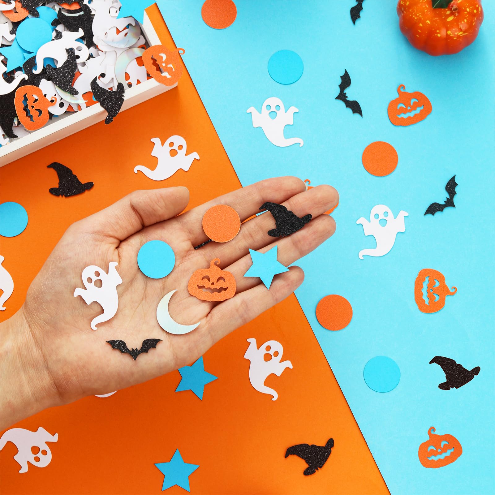 200PCS Halloween Confetti for Tables, Halloween Baby Shower Birthday Table Decorations Scatter Confetti Pumpkin Bat Witch Spider Confetti for Halloween Theme 1st Bday Party Supplies