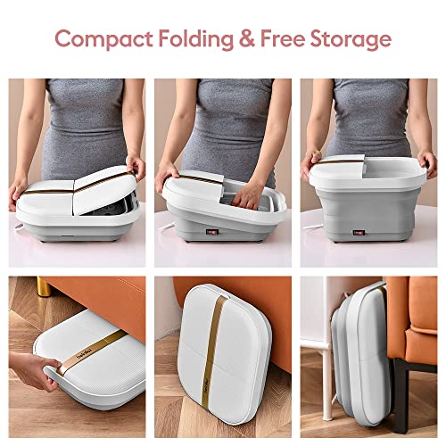 Beinilai Foot Spa, Collapsible Foot Bath Spa with Heat and Bubble Massage,Feet Soaking Tub with Vibration,2 Massage Rollers, Raised Nodes & Red Light,Pedicure Foot Spa Soak with Foot File (White)