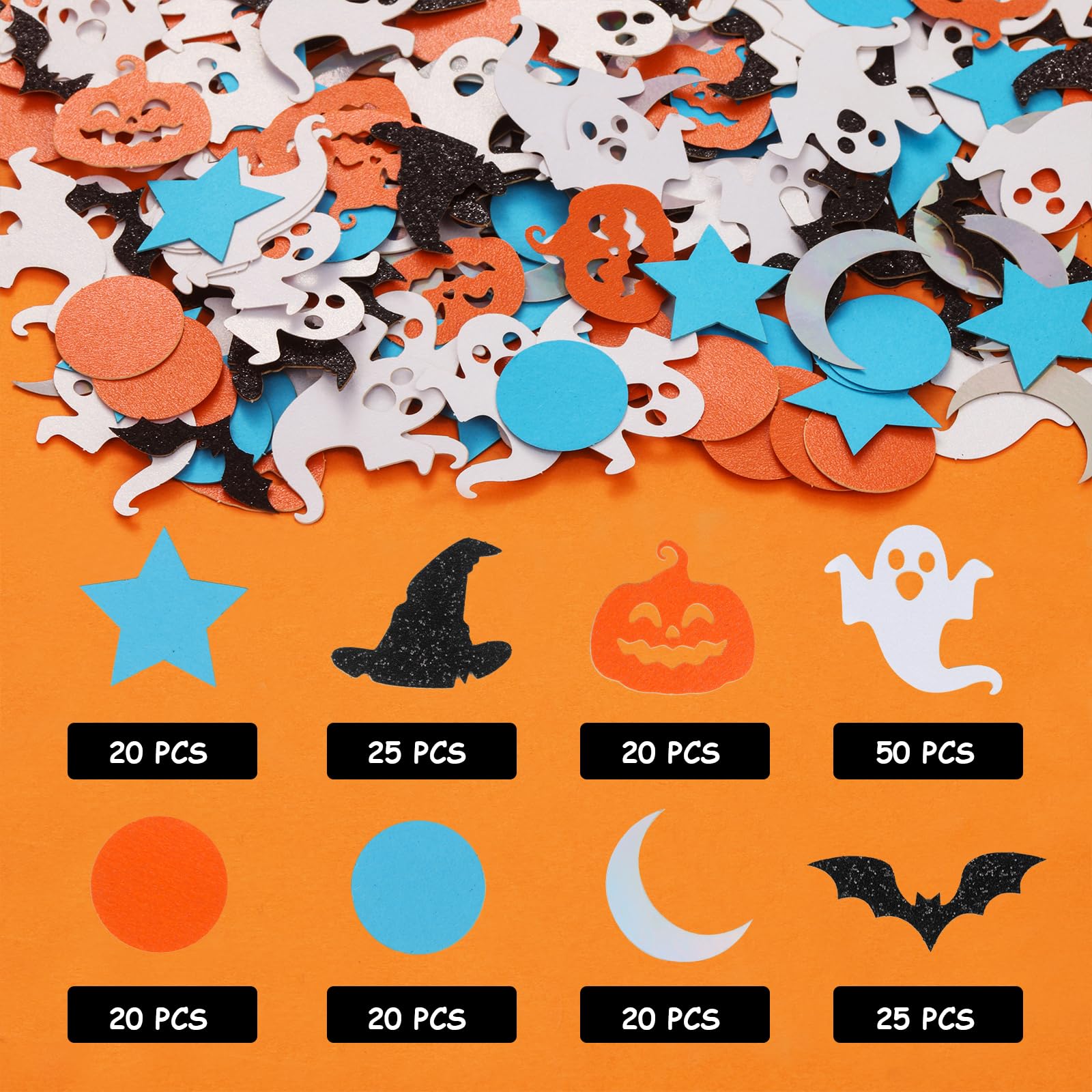 200PCS Halloween Confetti for Tables, Halloween Baby Shower Birthday Table Decorations Scatter Confetti Pumpkin Bat Witch Spider Confetti for Halloween Theme 1st Bday Party Supplies