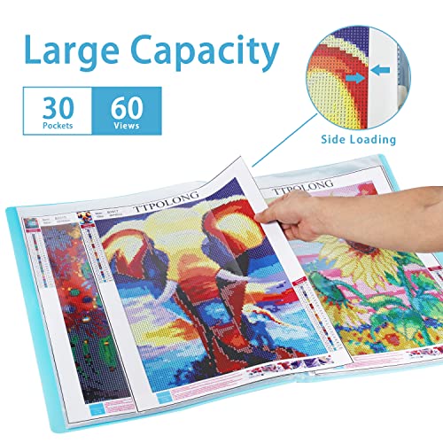 TTPOLONG A3 Diamond Painting Storage Book, Diamond Art Portfolio Book 30 Pags Clear Pockets Plastic Sleeves(16.8X12.5 Inch)