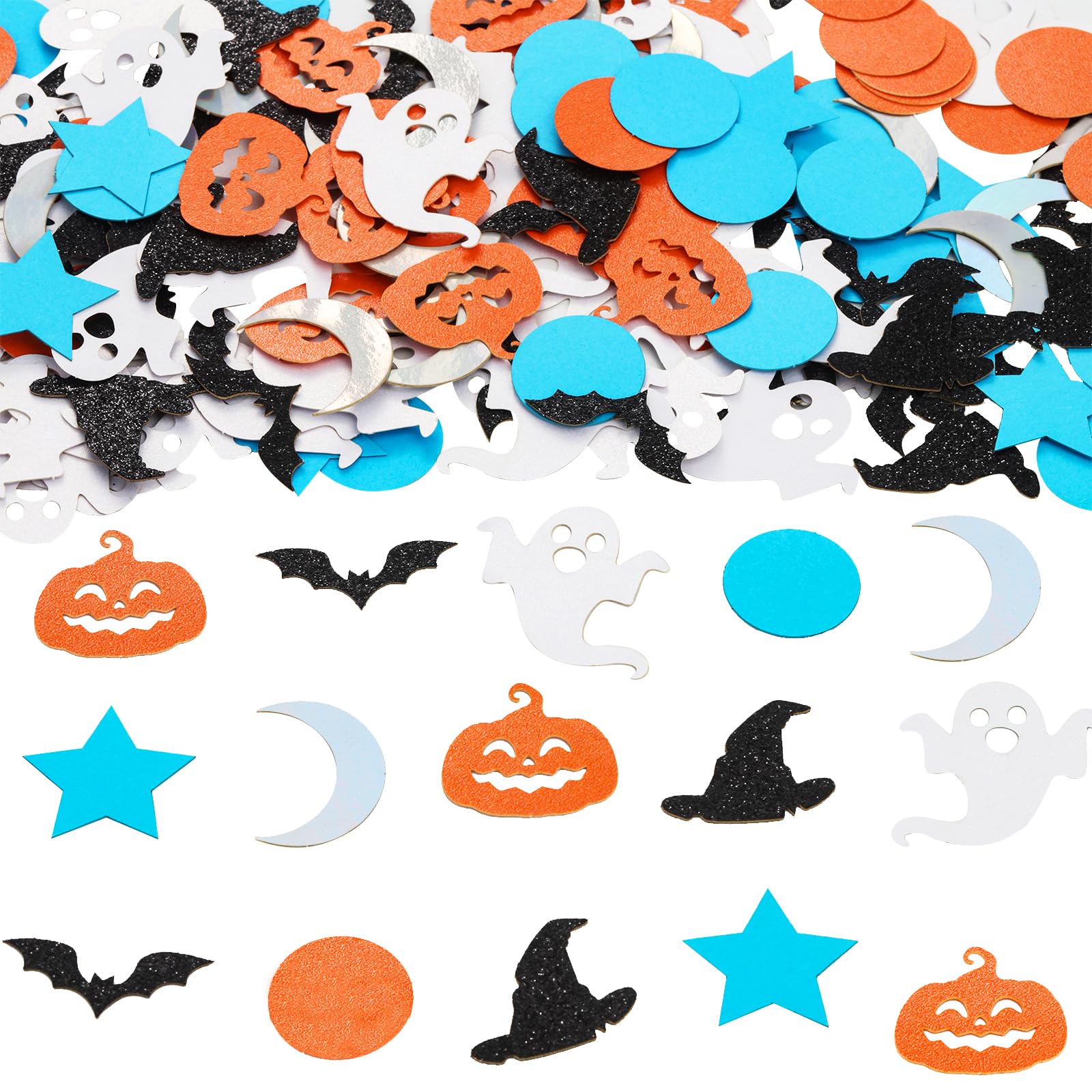 200PCS Halloween Confetti for Tables, Halloween Baby Shower Birthday Table Decorations Scatter Confetti Pumpkin Bat Witch Spider Confetti for Halloween Theme 1st Bday Party Supplies