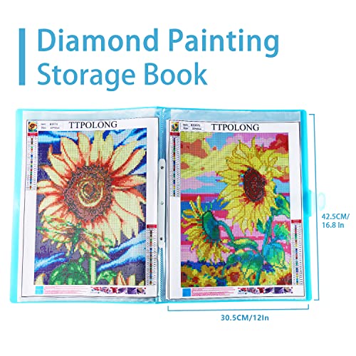 TTPOLONG A3 Diamond Painting Storage Book, Diamond Art Portfolio Book 30 Pags Clear Pockets Plastic Sleeves(16.8X12.5 Inch)