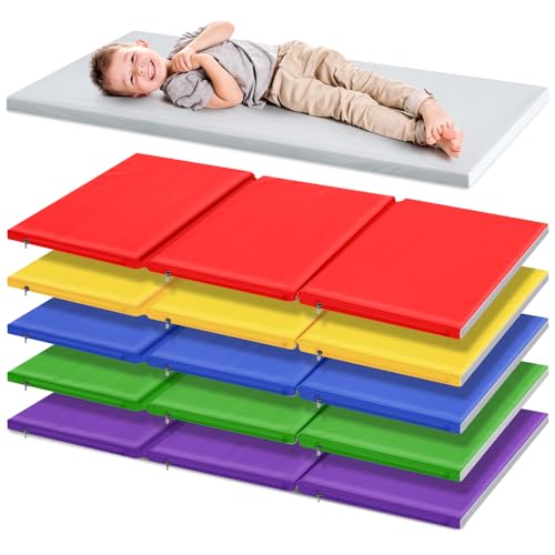 Wesiti 5 Pcs 3 Fold Daycare Nap Mats 1'' Thick Nap Mats for Preschool Sleeping Mats for Kids Toddler Rest Mat with Mat Cover for Kids Classroom Kindergarten Daycare Supplies(Mixed Colors)