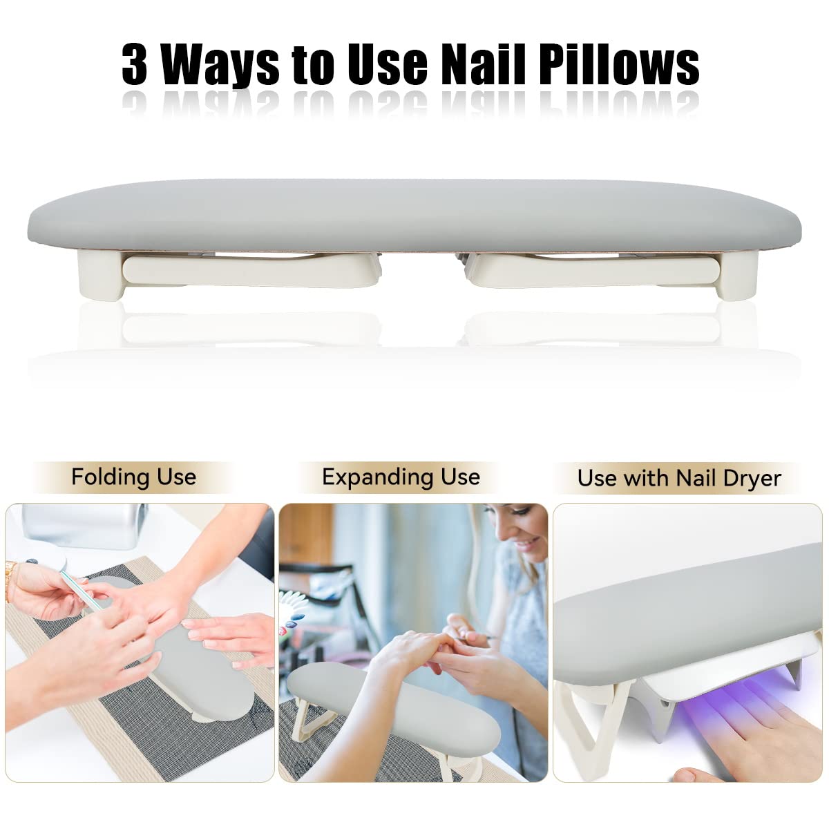 KKUYT Nail Arm Rest, Bigger Arm Rest for Nails, Microfiber Leather Nail Hand Rest Stand with Mat, Foldable Professional Manicure Nail Hand Pillow Cushion for Salon and Home Nail Art Use