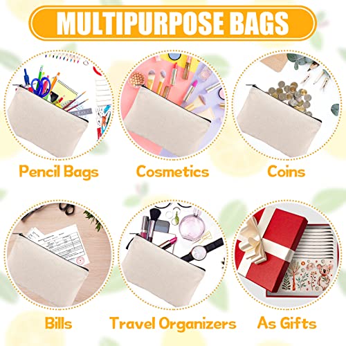 10 Pack Blank DIY Craft Bag Canvas Pen Pencil Case- Cotton Canvas for School Supplies Invoice Bill Bag Makeup Bag Cosmetic Bag Multipurpose Travel Toiletry Pouch with Black Zipper 7.9 x 4.7 inches