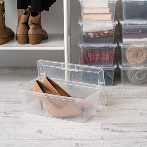 IRIS USA 6.7 Qt. Plastic Storage Container Bin with Latching Lid, Stackable Nestable Shoe Box Tote Shoebox Closet Organization School Art Supplies - Clear, 18 Pack