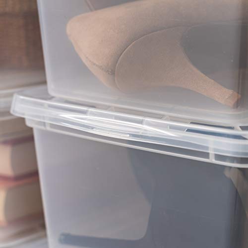 IRIS USA 6.7 Qt. Plastic Storage Container Bin with Latching Lid, Stackable Nestable Shoe Box Tote Shoebox Closet Organization School Art Supplies - Clear, 18 Pack