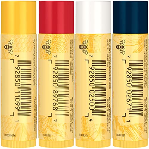 Burt's Bees Lip Balm Easter Basket Stuffers, Moisturizing Lip Care Spring Gift, for All Day Hydration, 100% Natural, Original Beeswax, Strawberry, Coconut & Pear & Vanilla (4 Pack)