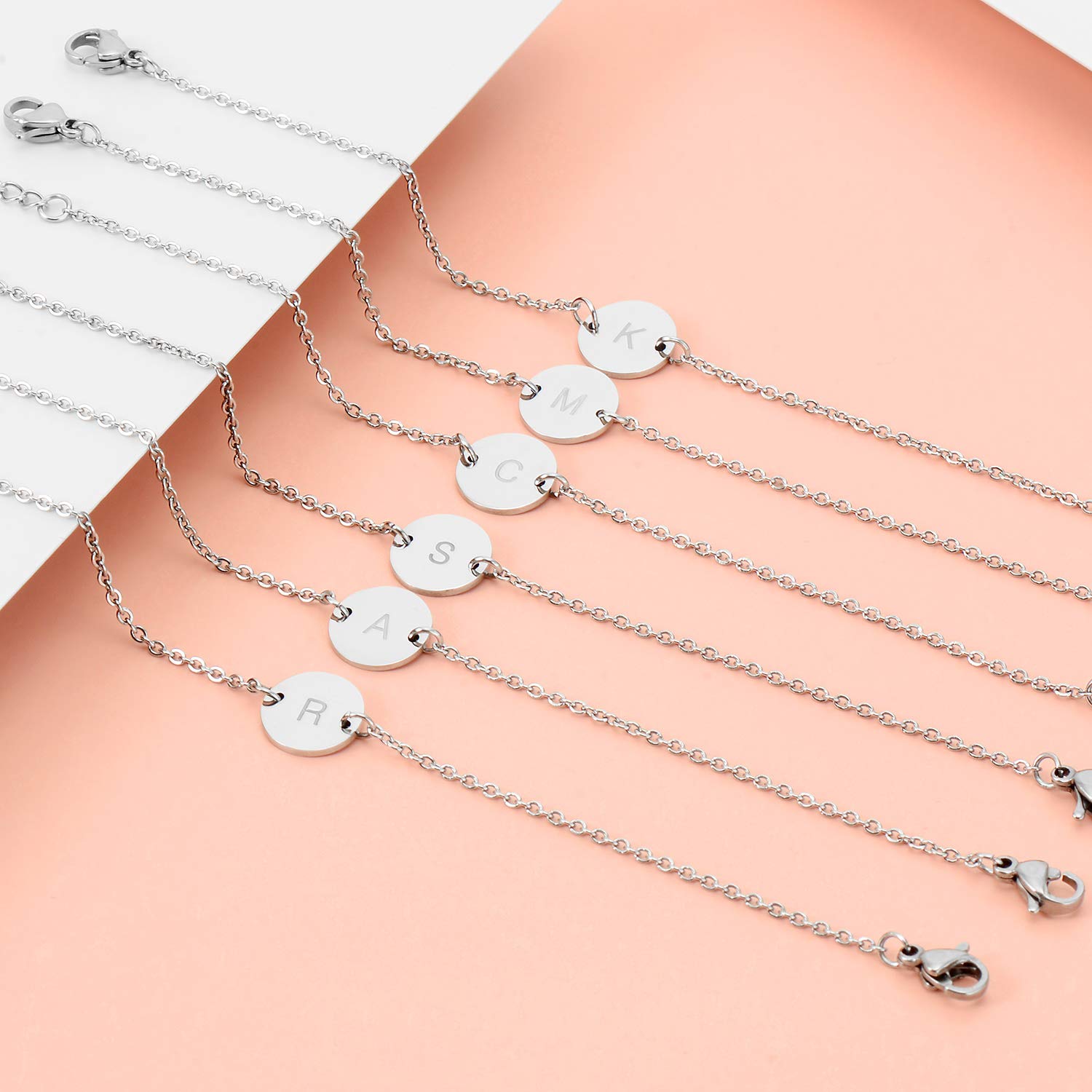 Stainless Steel Initial Bracelet - Delicate Coin Letter C - Dainty Small Disc Name - Personalized Monogram Charm Bracelet for Women