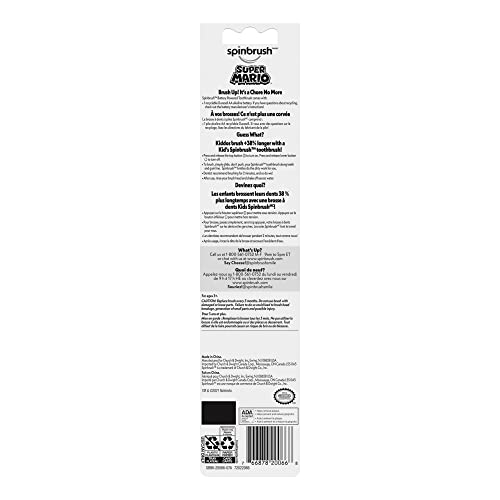 Super Mario Kid’s Spinbrush Electric Battery Toothbrush, Soft, 1 ct, Character May Vary