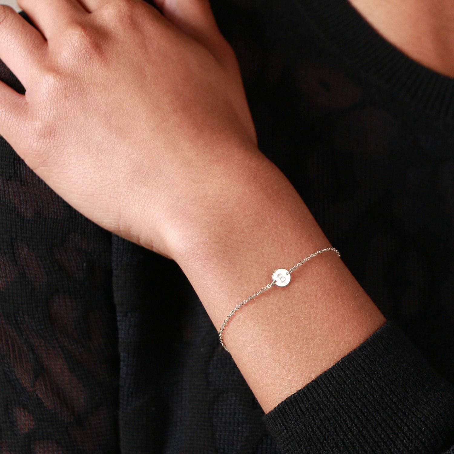 Stainless Steel Initial Bracelet - Delicate Coin Letter C - Dainty Small Disc Name - Personalized Monogram Charm Bracelet for Women