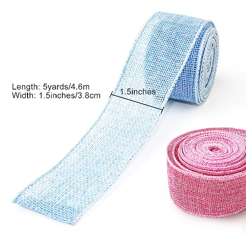 Mlurcu Burlap Ribbon Wired Ribbon 1-1/2 Inch Wide Burlap Wired Ribbon 6 Rolls 30 Yards Solid Fabric Metal Wire Edge Ribbon for Crafts Gift Wrapping Wreaths Bows Making Easter Christmas Decorations