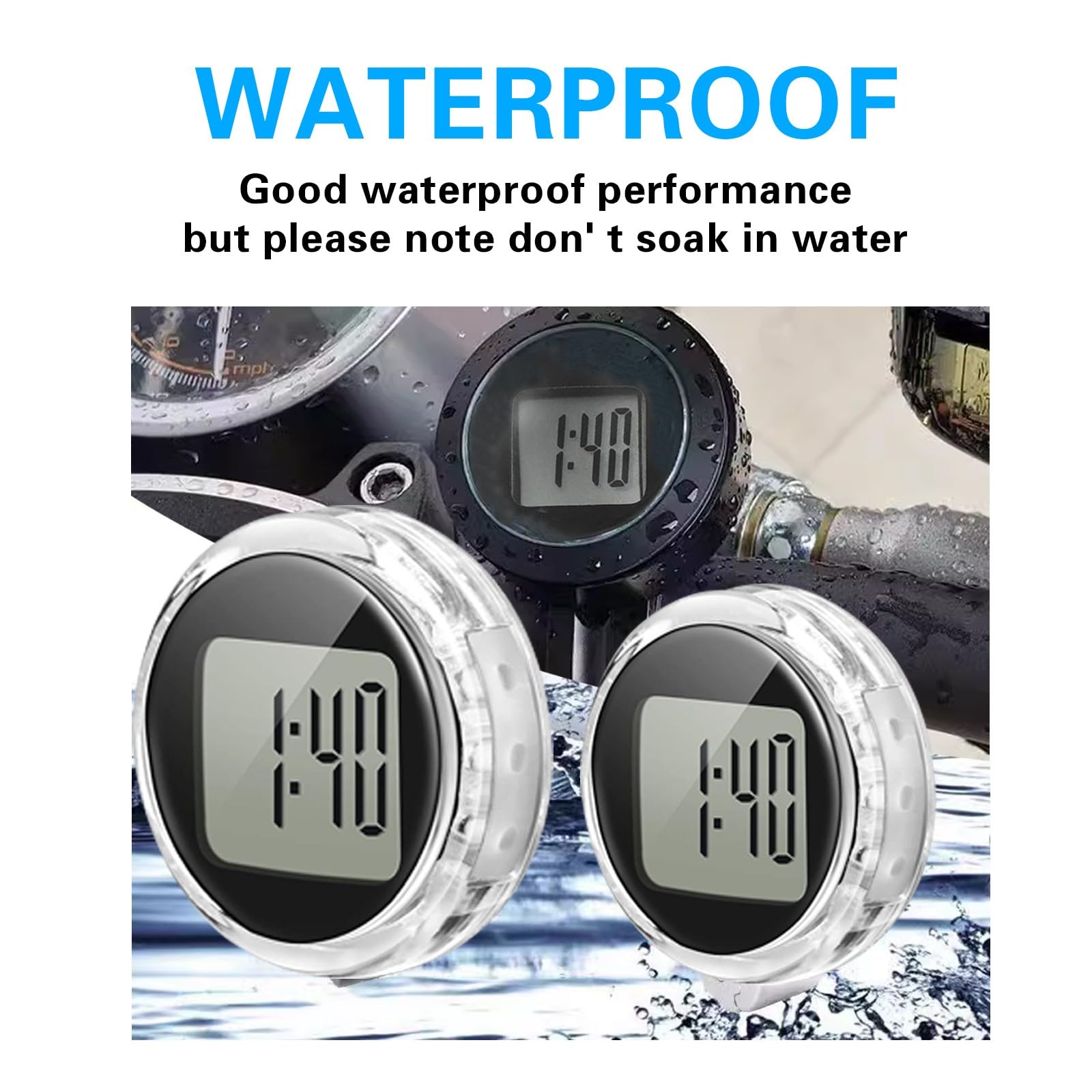 Crynod 3 PCS Mini Car Clock for Dashboard, 1.0In x 0.3In Waterproof ABS Round Motorcycle Decorative Clock with Adhesive, Universal Vehicle Digital Clocks Accessories (White)