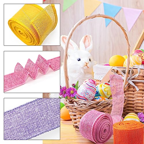 Mlurcu Burlap Ribbon Wired Ribbon 1-1/2 Inch Wide Burlap Wired Ribbon 6 Rolls 30 Yards Solid Fabric Metal Wire Edge Ribbon for Crafts Gift Wrapping Wreaths Bows Making Easter Christmas Decorations