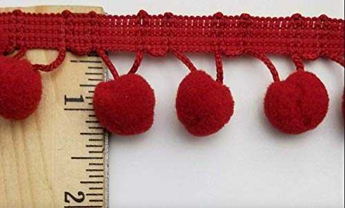 5/8" Pom Pom Polyester Ball Fringe - 12 Continuous Yards - Color Options! Made in USA! (Red)