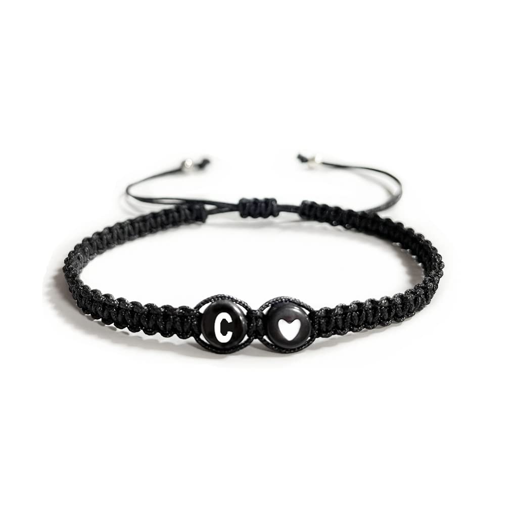 Heart Initial Bracelets 26 Letters Initial Charms Bracelet for Women Gifts A-Z Braided Bracelets Heart Link Handmade Rope Braided Adjustable Jewelry for Mom Daughter Birthday Jewelry Gift-C