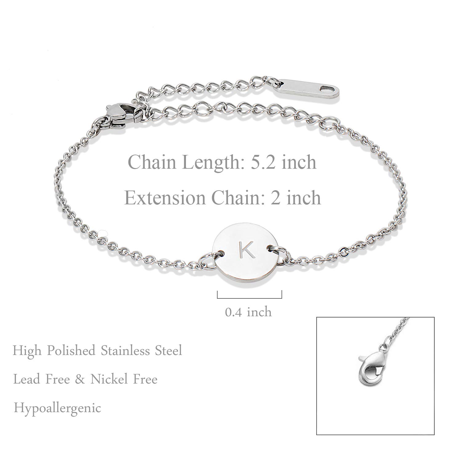 Stainless Steel Initial Bracelet - Delicate Coin Letter C - Dainty Small Disc Name - Personalized Monogram Charm Bracelet for Women