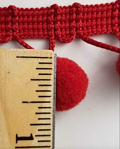 5/8" Pom Pom Polyester Ball Fringe - 12 Continuous Yards - Color Options! Made in USA! (Red)