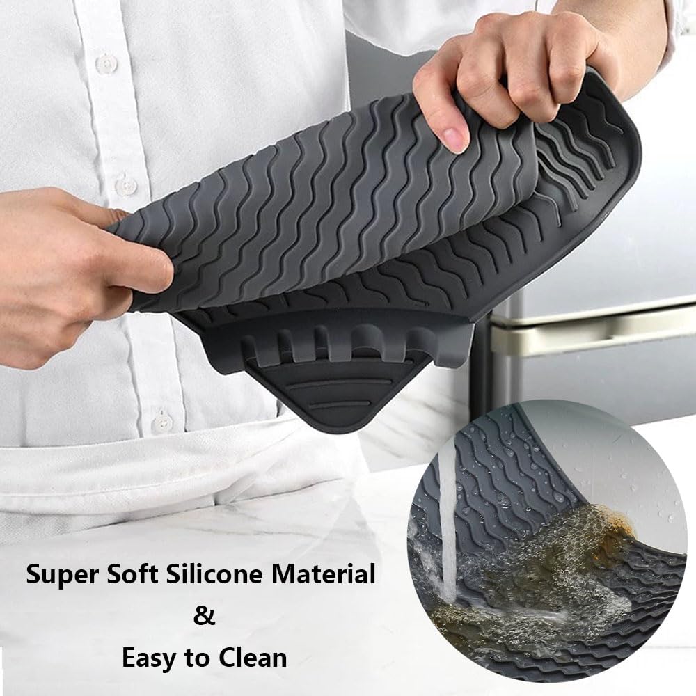 Silicone Dish Drying Mats with Utensils Holder, Heat Resistant Dish Drying Mat for Kitchen Counter, Non-slip Quick Dry Pad for Washing Dishes, Multiple Utensils Sink Dish Drying Mat with Spoon Rest
