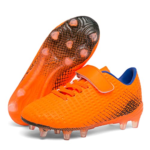 BUWTDAY Kids Football Cleats Boys Girls Athletic Outdoor Comfortable Non-Slip Sneaker Football Shoes(Little Kid/Big Kid) Orange