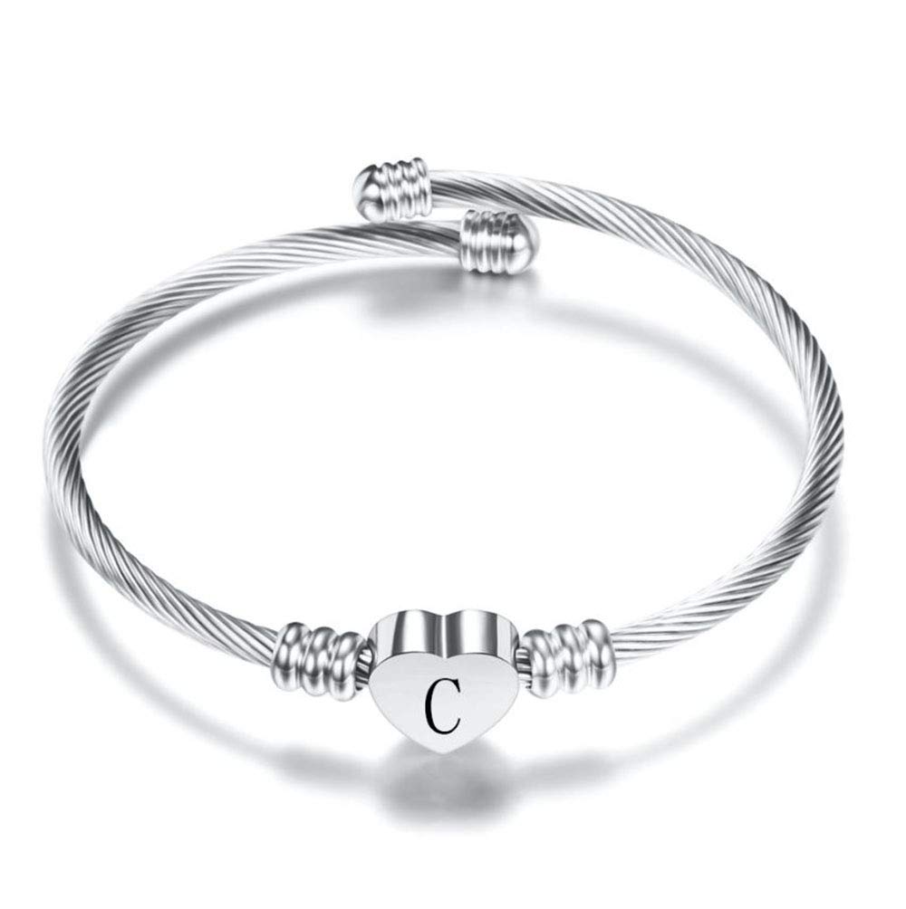 SBI Jewelry Initial Heart Letter Love Bracelet for Women Friendship Silver C Cuff Bracelets for Best Friend Mom Birthday Bangle Gift