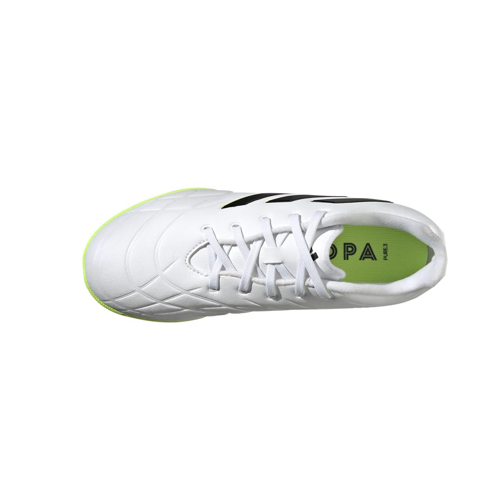 adidas Copa Pure.3 Turf Sneaker, White/Core Black/Lucid Lemon, 13 US Unisex Little Kid