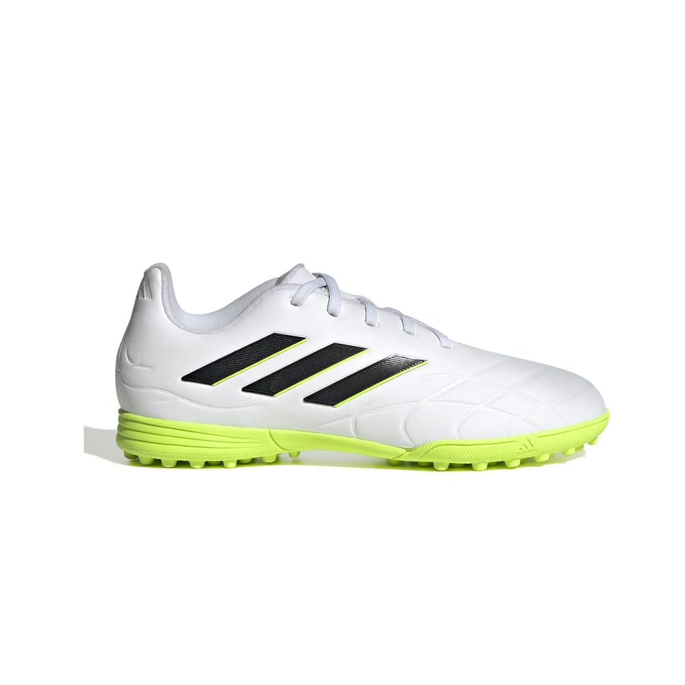 adidas Copa Pure.3 Turf Sneaker, White/Core Black/Lucid Lemon, 13 US Unisex Little Kid