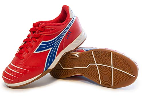 Diadora Kids' Cattura ID JR Indoor Soccer Shoes (6 Big Kid, Red/Royal Blue)