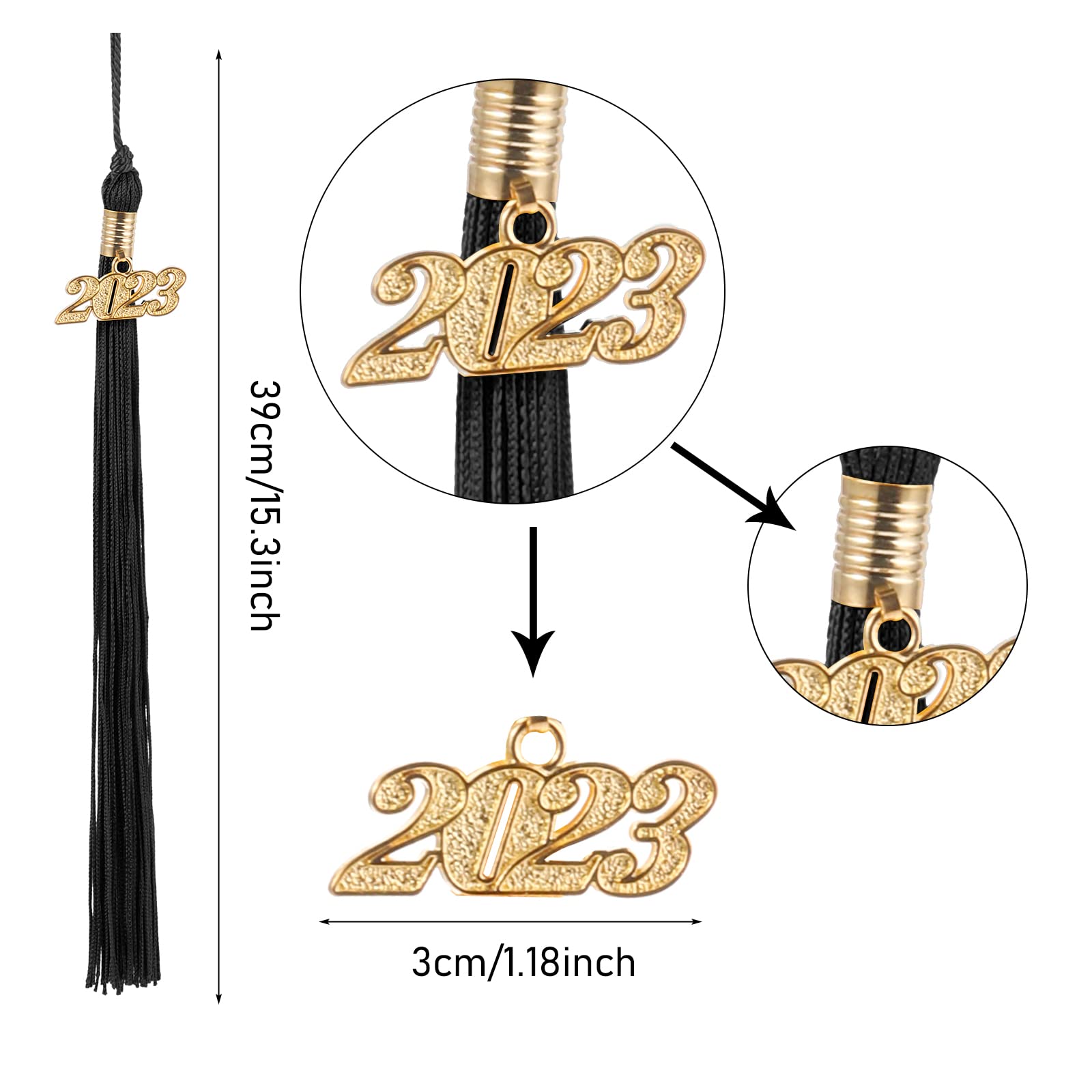 2023 Tassel Graduation-2Pcs Graduation Tassel Charms for Graduation Cap, Graduation Tassel 2023 for Graduate Hats, Academic Graduation Cap Tassel Charms (Black)
