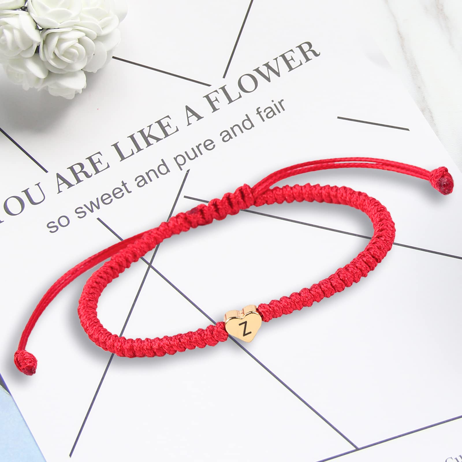Initial Bracelet Gold Heart Love Charm Initial Bracelet Red Initial C Letter Bracelets Handmade Adjustable Rope Bracelets for Girls Boy Mom Birthday Gifts (C)