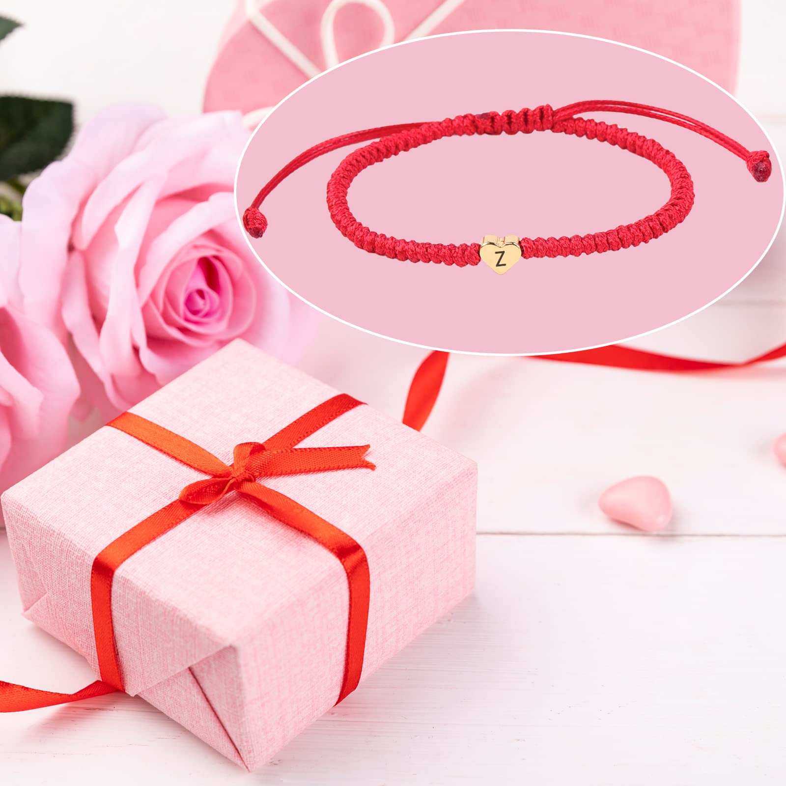 Initial Bracelet Gold Heart Love Charm Initial Bracelet Red Initial C Letter Bracelets Handmade Adjustable Rope Bracelets for Girls Boy Mom Birthday Gifts (C)