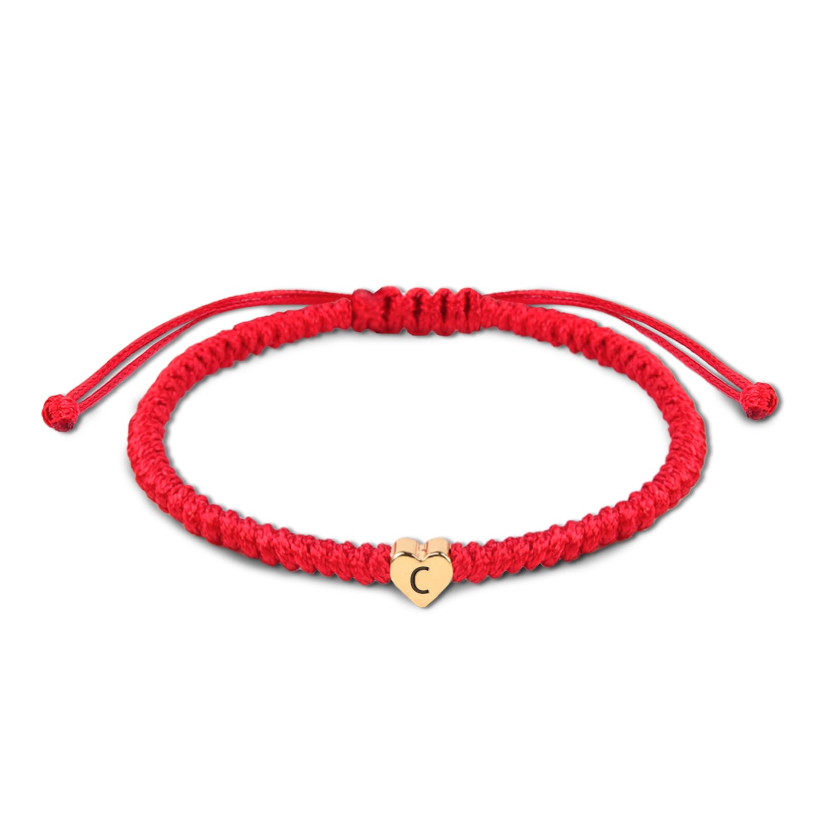 Initial Bracelet Gold Heart Love Charm Initial Bracelet Red Initial C Letter Bracelets Handmade Adjustable Rope Bracelets for Girls Boy Mom Birthday Gifts (C)