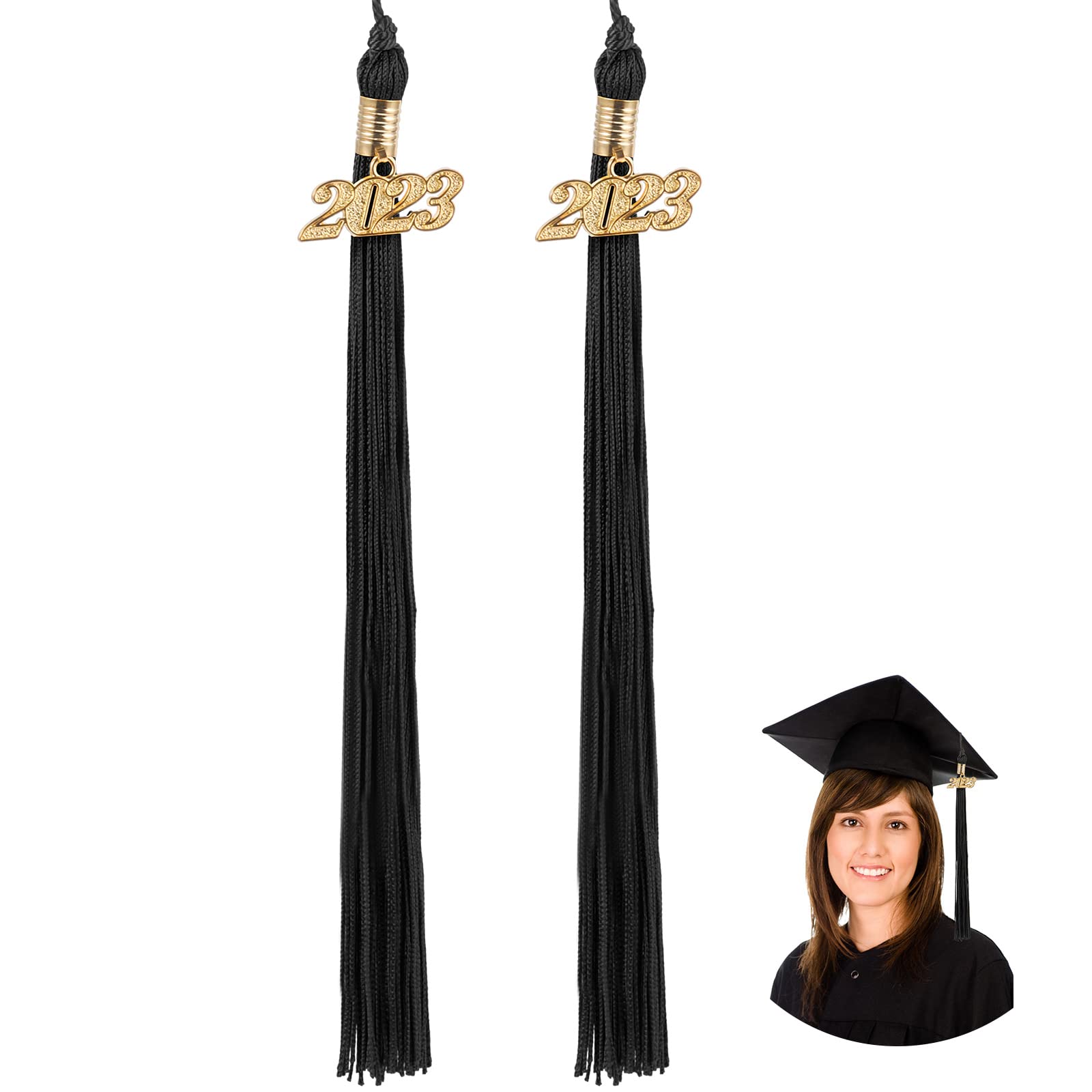 2023 Tassel Graduation-2Pcs Graduation Tassel Charms for Graduation Cap, Graduation Tassel 2023 for Graduate Hats, Academic Graduation Cap Tassel Charms (Black)