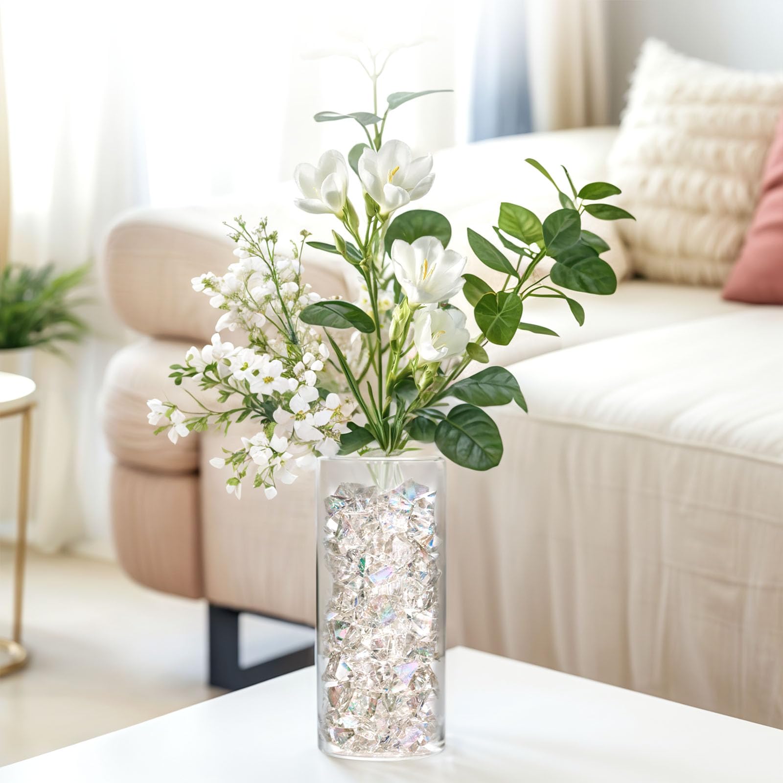 DomeStar Dazzling Fake Ice Rocks - 150PCS Holographic Acrylic Crushed ICES Sparkling Fake Diamonds Iridescent Plastic Clear Gems Marble Vase Fillers & Table Scatter Decoration