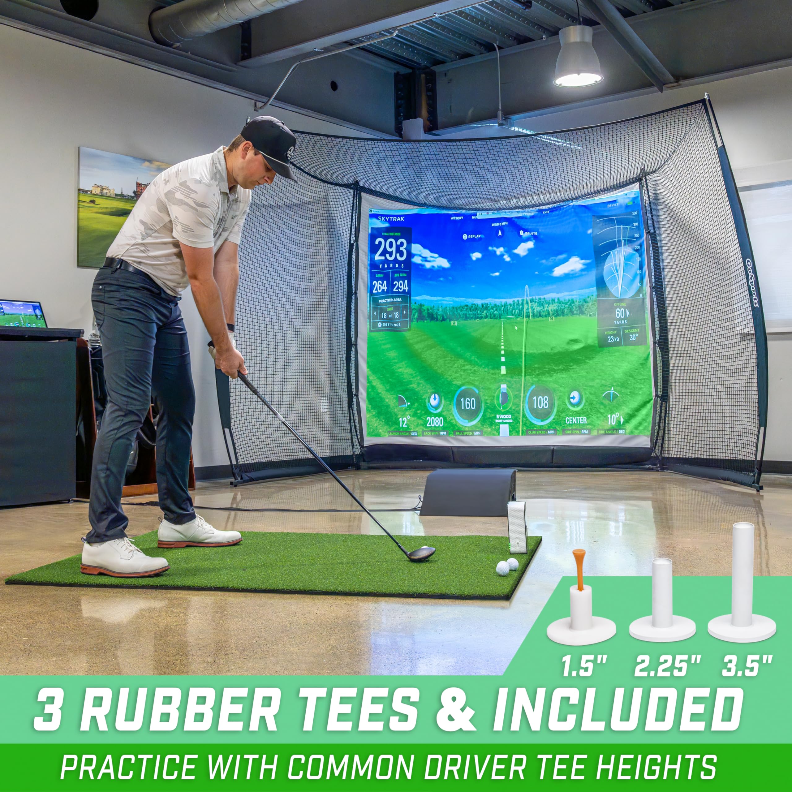 GoSports Golf Hitting Mat - ELITE 5 x 4 ft - 5 mm Artificial Turf Training Mat for Indoor/Outdoor Swing Practice, Includes 3 Rubber Tees