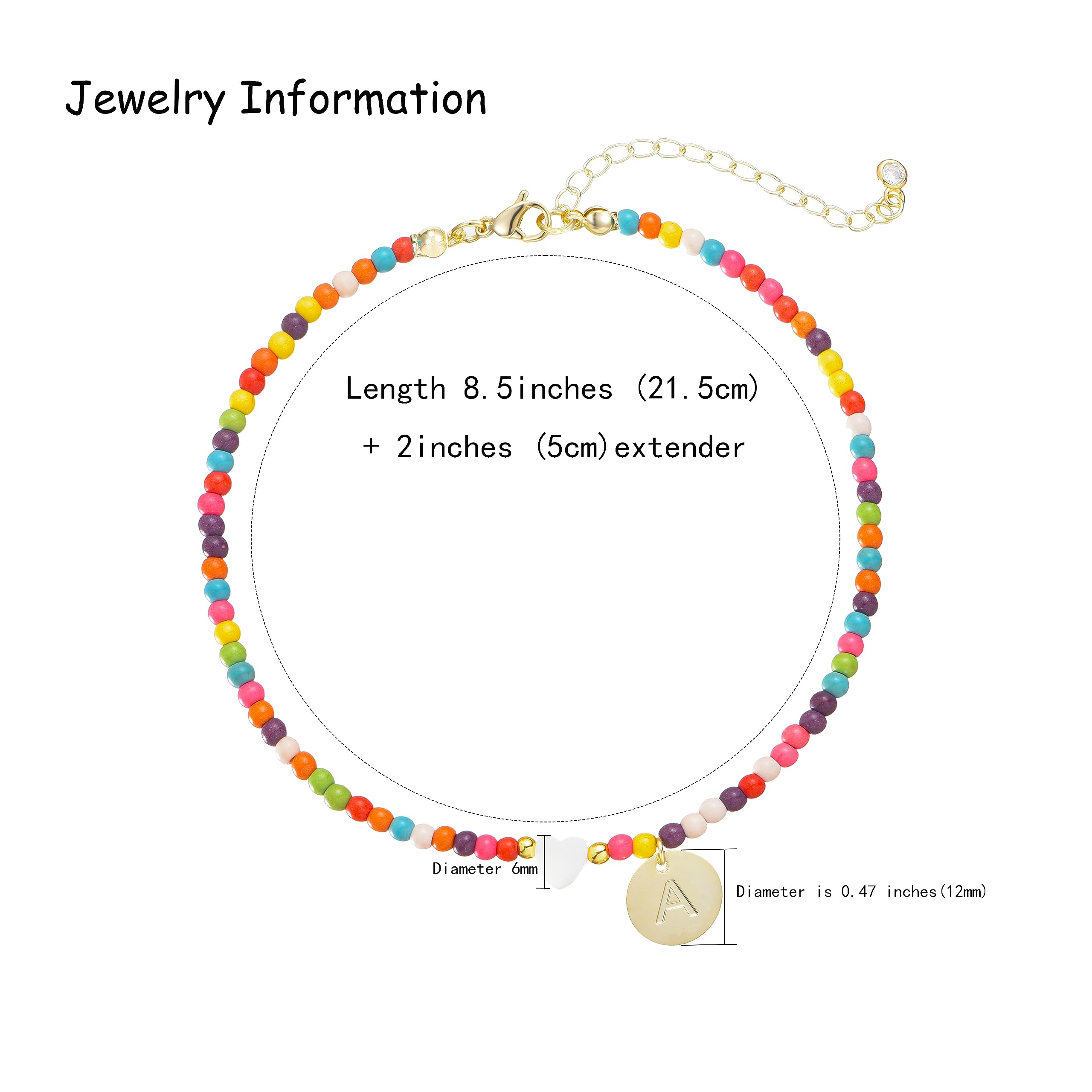 Wremily Initial Anklets for Women Handmade Beaded Ankle Bracelets 14K Gold Letter Initial Heart Anklet Boho Colorful Beads Ankle Bracelets Summer Beach Foot Jewelry Gift