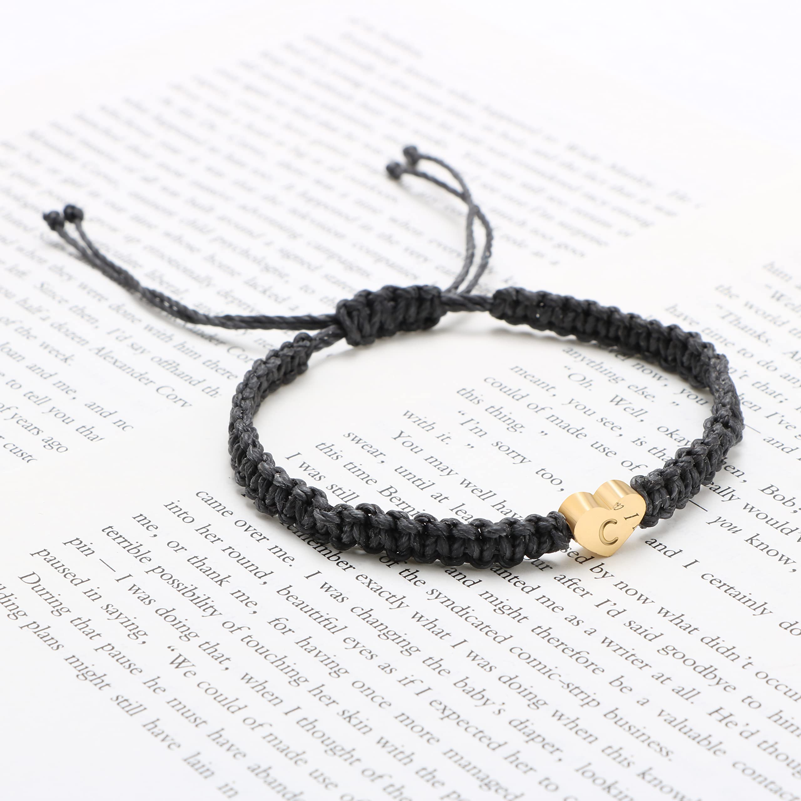 JoycuFF Heart Initial Bracelets for Women Gifts - Initial C Letters Bracelet Handmade Rope Braided