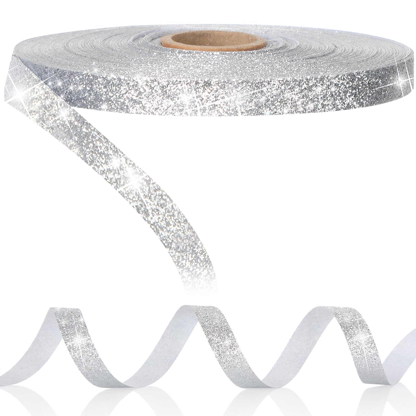 Syhood 50 Yards Valentines Glitter Ribbon Wrapping 3/8 Wide Sparkle Waterproof Sparkly Ribbon Balloon String for DIY Craft Wrapping Wedding Valentineβs Day Decoration(Sliver)